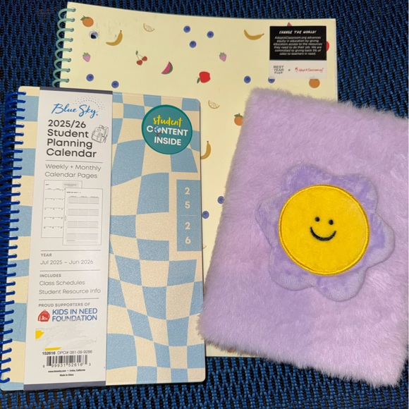 Other | Purple Fuzzy Notebook With Smiley Flower Notebook And 2526 ...